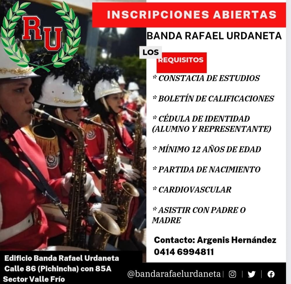 ¡ACUDE A SU SEDE EN VALLE FRÍO! Banda Rafael Urdaneta inicia proceso de ...