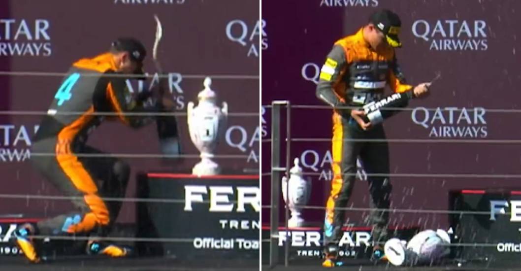 ¡VIRAL EN LAS REDES SOCIALES! Lando Norris pierde los papeles en el podio y destroza el trofeo ...